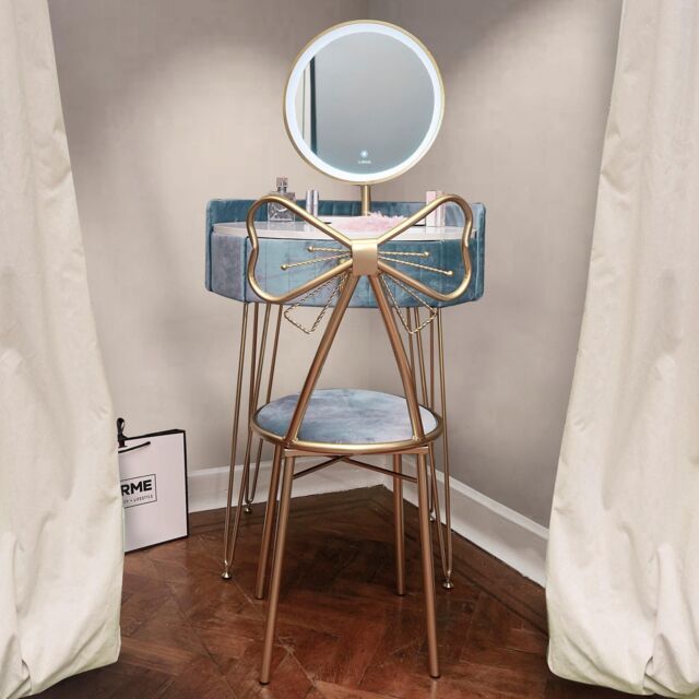 Pastel Paradise Storm Grey Velvet Dressing Table with LED Touch Sensor ...