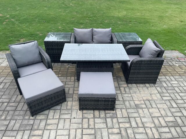 Rattan Furniture Outdoor Garden Dining Sets Patio Height Adjustable ...