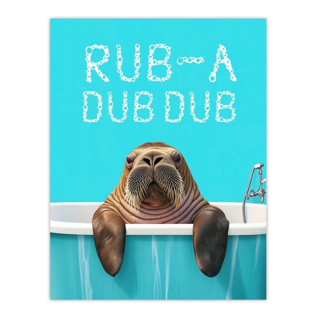 Walrus in Bathtub Bath Time Rub A Dub Funny Wall Art Print by Debenhams ...