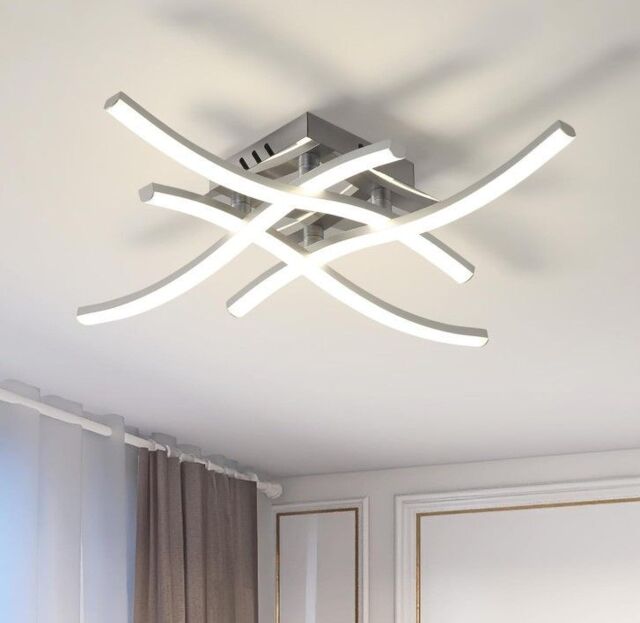 Ceiling Light Art Deco Waves 4 Lights Lamp Ceiling Silver LED Ceiling ...