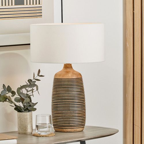 Natural Mango Wood Grooved Table Lamp by Debenhams | ufurnish.com