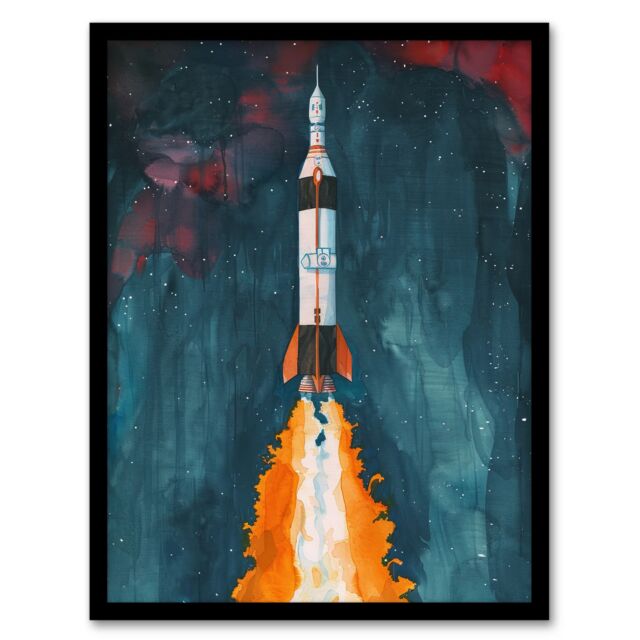 "Artery8 Space Apollo 11 Saturn V Rocket Launch Painting Framed Art ...