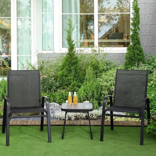 Black Stackable Bistro Set with SPC Board Table for Patio by Debenhams ...