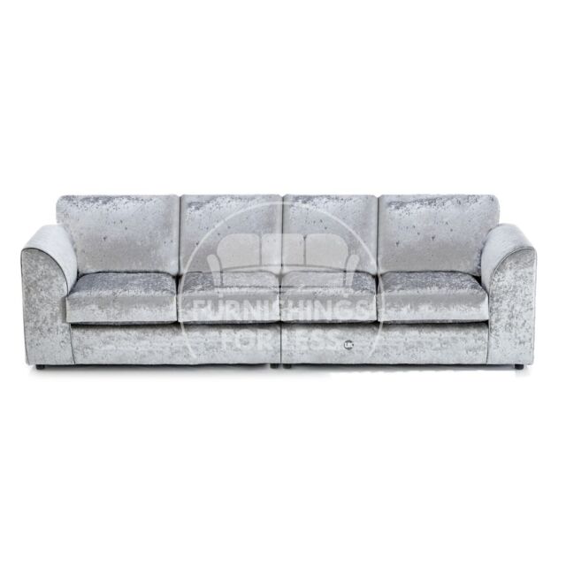 Crystal Crushed Velvet Long 4 Seater Sofa Full Back Curved Arm Full ...