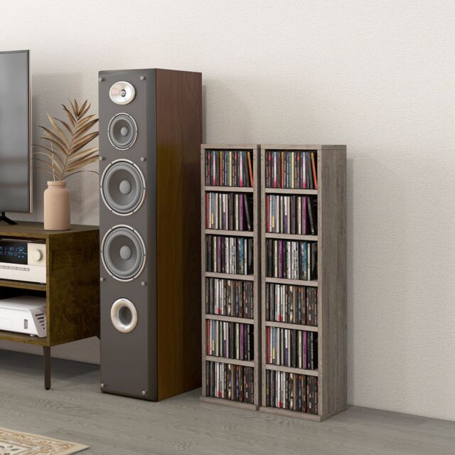 HOMCOM Set of 2 CD Media Display Shelf Unit Tower Rack Adjustable in ...