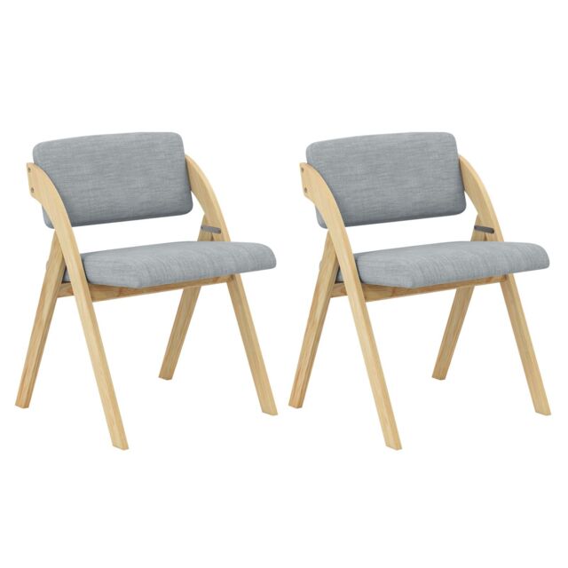 2 Pack Dining Chairs Folding Kitchen Chair With Rubber Wood Legs-Grey ...