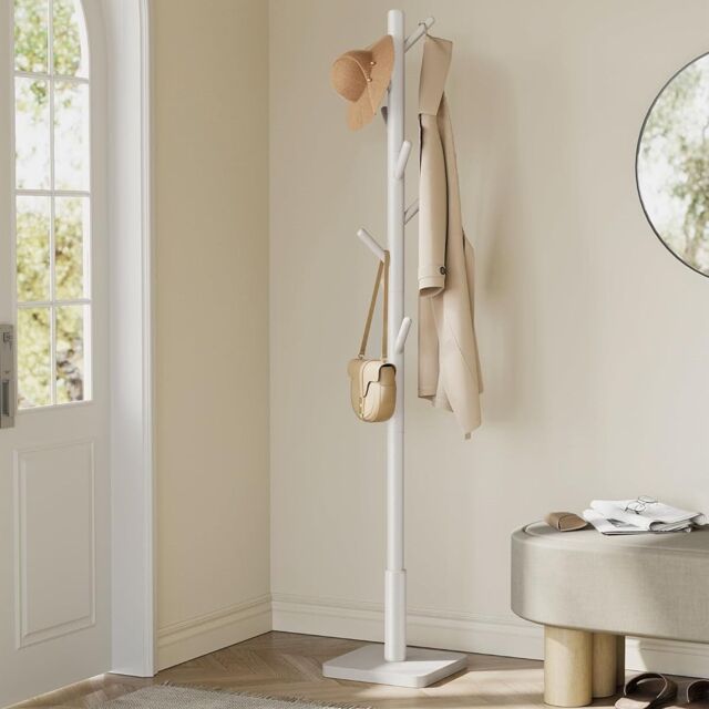 VASAGLE Premium Wood Hall Stand Multi Hook Coat Tree Adjustable Height ...