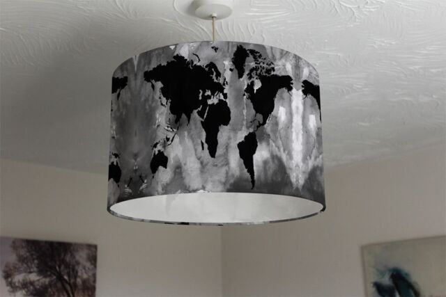 Benjamin Tate Design mf black & white world map ceiling lamp shade in ...