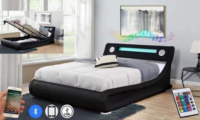 DISCONTINUED Galaxy Black LED Bluetooth Ottoman Bed by Debenhams ...