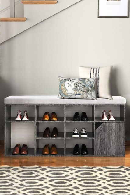 Grey Shoe Changing Bench Storage Cabinet with Linen Cushion by ...