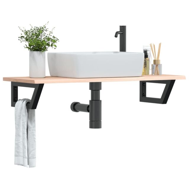 Berkfield Home Basin Shelf Wall Mounted Steel & Solid Wood Oak in Brown ...