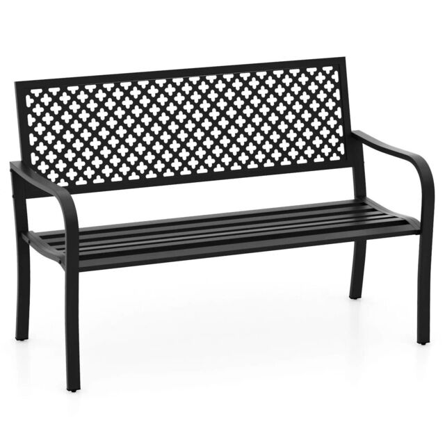 Outdoor Garden Bench 2 Person Heavy Duty Metal Bench with Backrest by ...