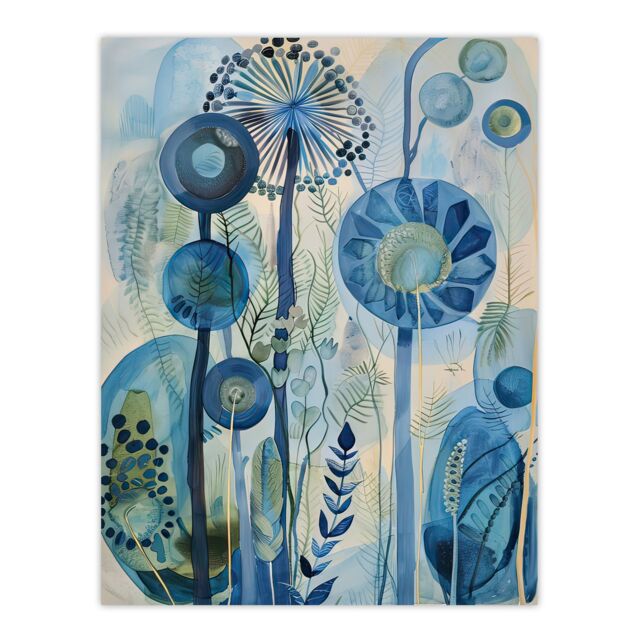"Artery8 Abstract Blue Wildflowers Watercolour Floral Wall Art Print ...