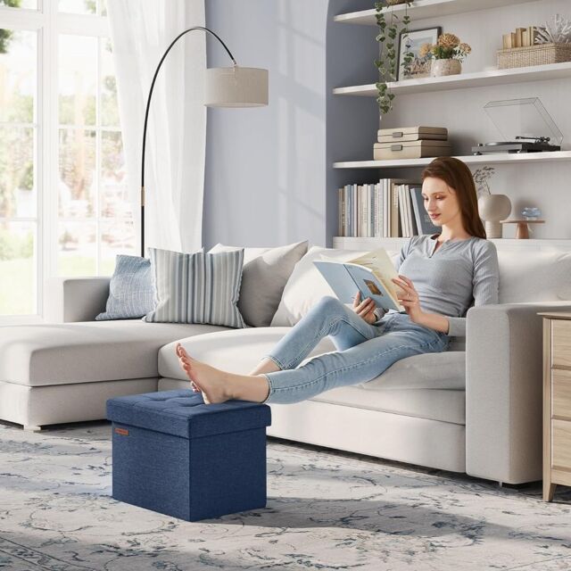 SONGMICS Small Rectangular Foldable Storage Ottoman Foot Rest Living ...