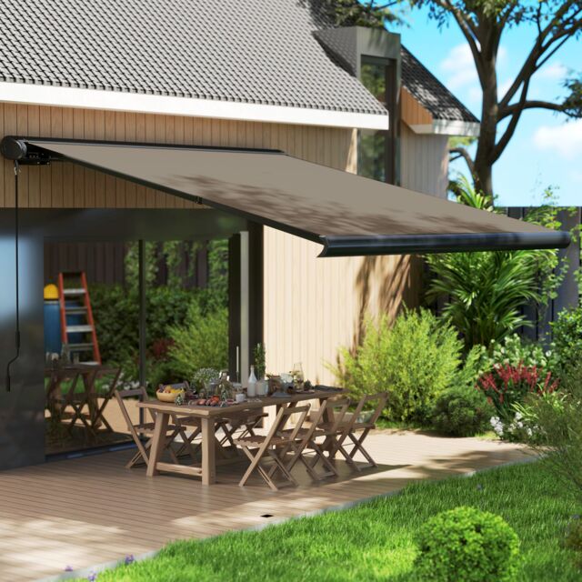 OUTSUNNY DIY Retractable Canopy with Remote Controller for Patio, Light ...