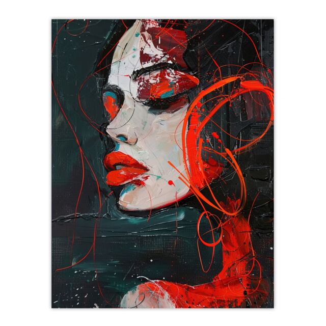 "Artery8 Red Passion Woman Abstract Portrait Oil Painting Wall Art ...
