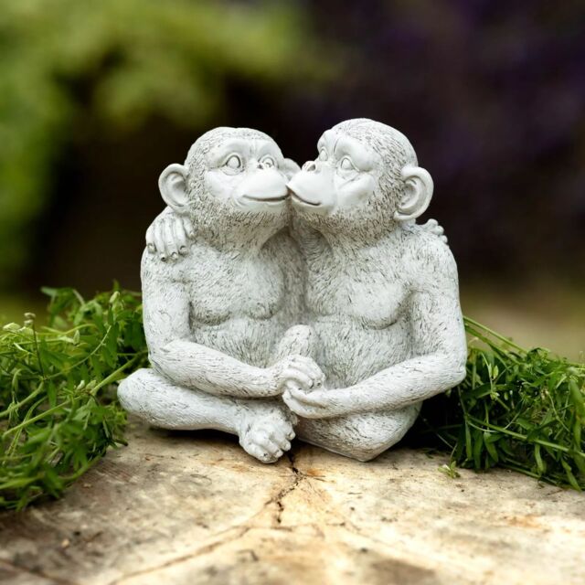 Marco Paul Monkey Garden Ornament Kissing Chimps Statue in Stone by ...