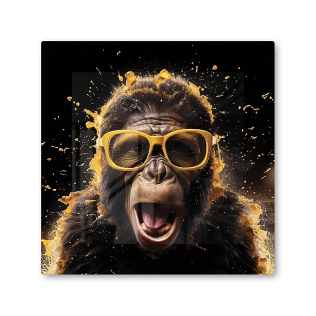 Splashart Monkey Face With Yellow Glasses HD Metal Print by Debenhams ...