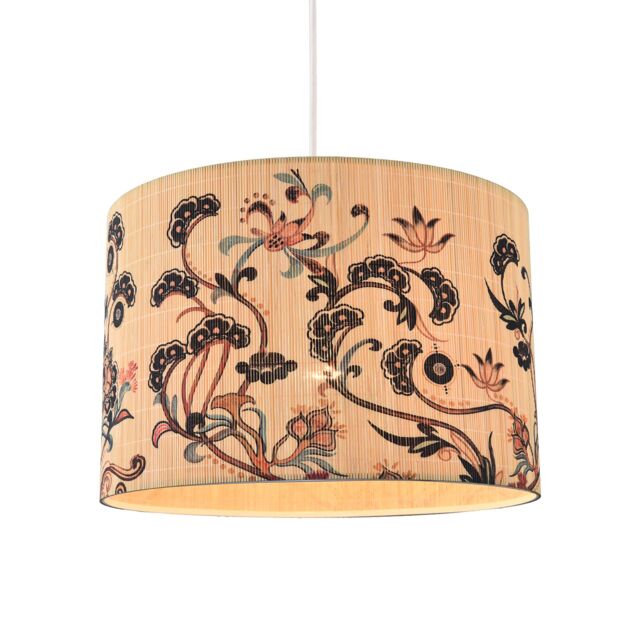 Happy Homewares Contemporary Multi Coloured Floral Bamboo Round Pendant ...