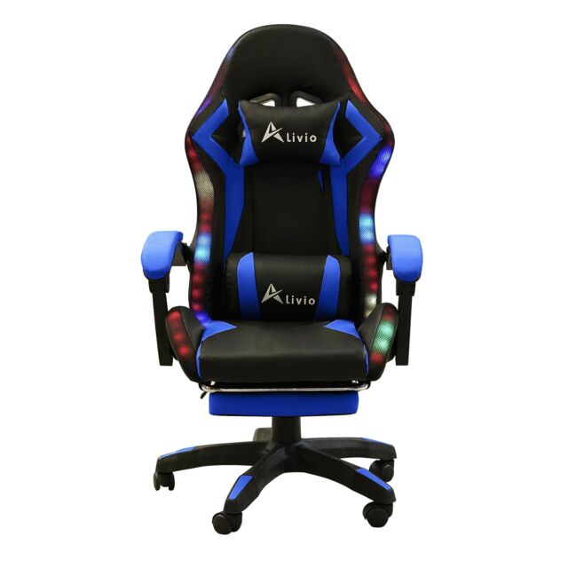 360 Degree Swivel LED Gaming Chair with Footrest Lumbar Support Back ...