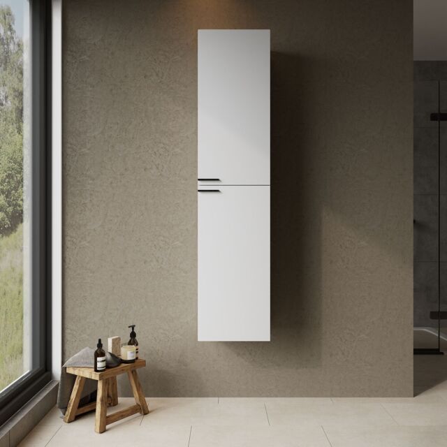 Banyetti Celtic 1500mm Wall Hung Tall Cabinet with Matt Black Handles ...