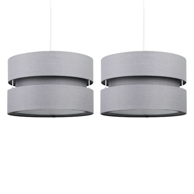 First Choice Lighting Pair of Grey Layered Easy Fit Light Shades by ...
