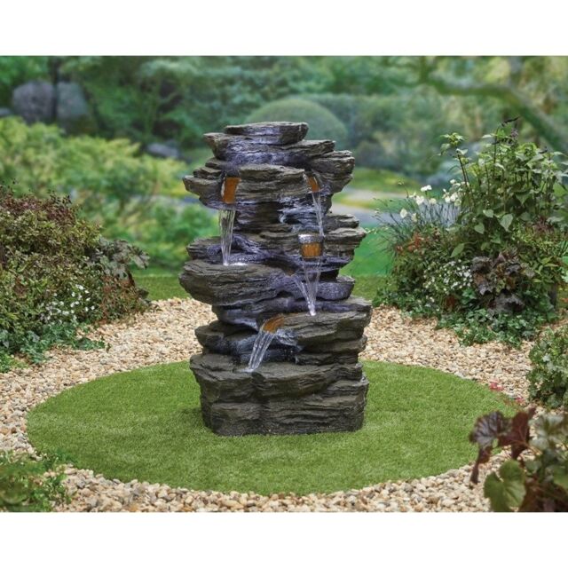 Hinoki Springs 5-Tier Cascade Water Feature with LED Lights 100cm by ...