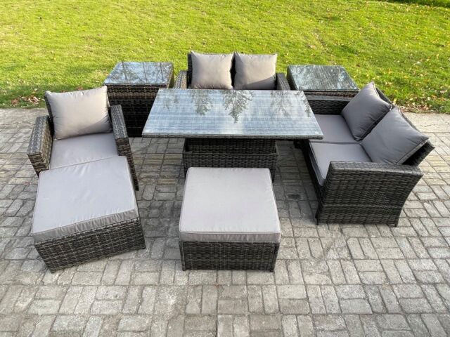 7 Seater Outdoor Rattan Patio Furniture Set Garden Height Adjustable ...