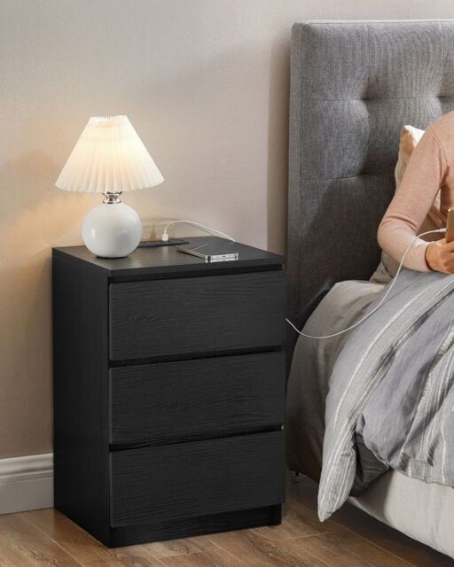 VASAGLE Bedside Table with Power Strip USB Outlets Drawers Modern in ...