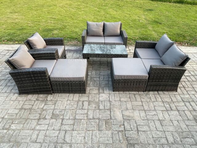 8 Seater High Back Rattan Garden Furniture Sofa Sets with Rectangular ...