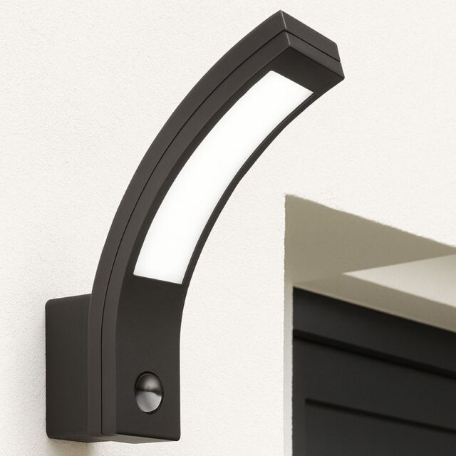 CGC Lighting 'Paris' Grey LED Curved Outdoor Wall Light With Motion ...