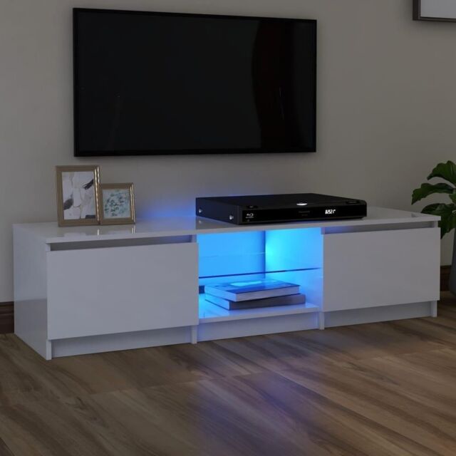 TV Cabinet with LED Lights High Gloss White 140x40x35.5 cm by Debenhams ...