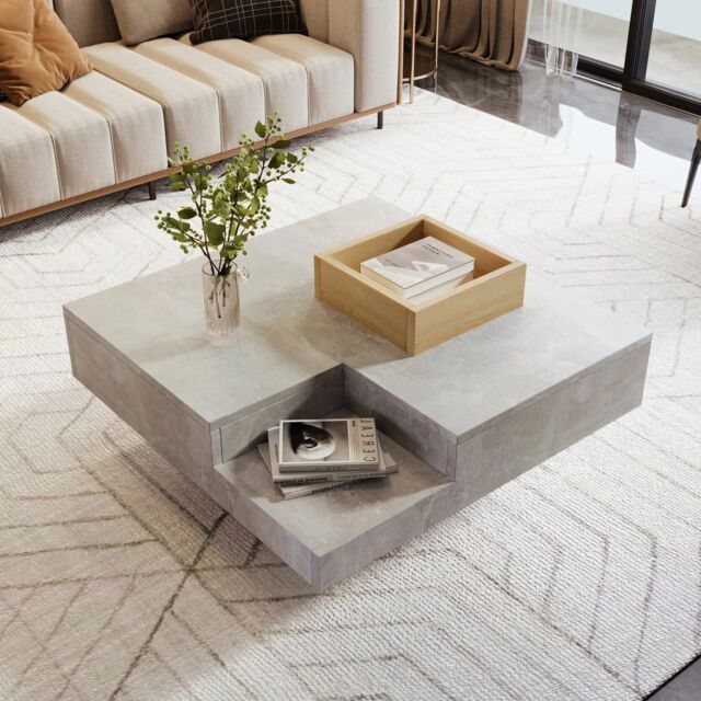 Grey Modern Marble Design Coffee Table with Storage Box Sturdy ...