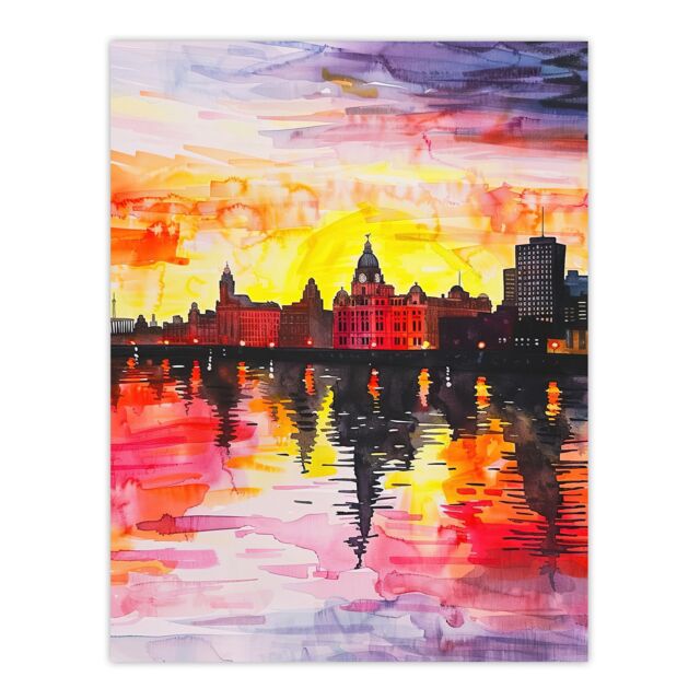 "Artery8 Vibrant Liverpool City Waterfront Sunset Painting Wall Art ...
