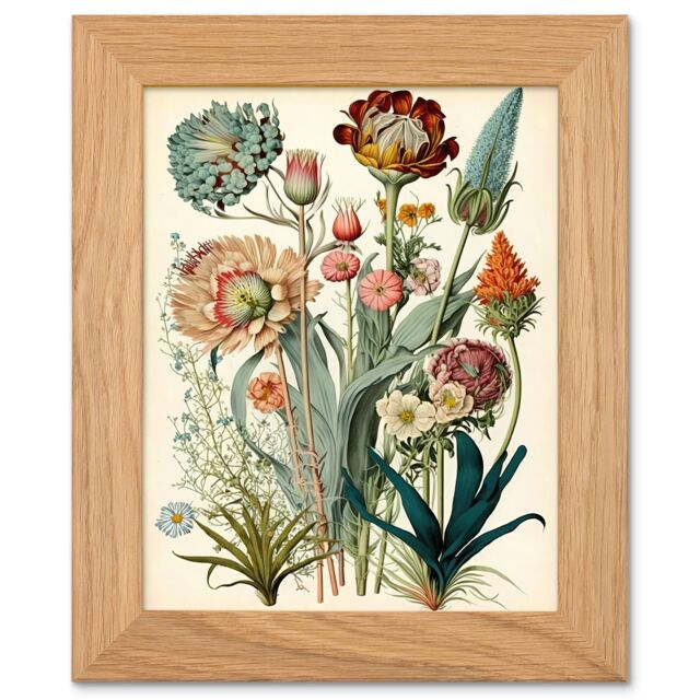 Vintage Botanical Plant Study Art Oak Wood Framed Wall Print by ...