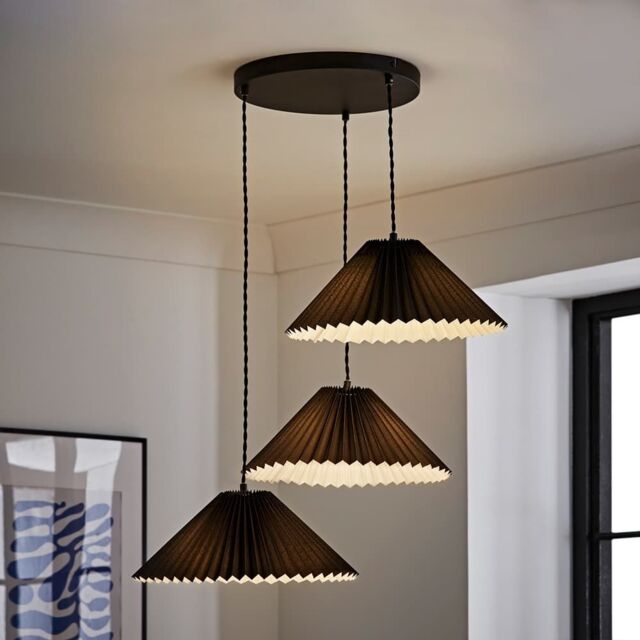 ValueLights Akira Pleated 3 Way Triple Drop Ceiling Pendant Light with ...