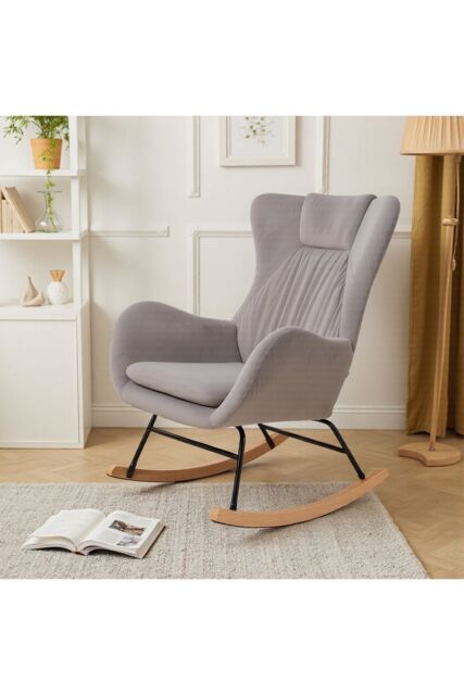 Light Grey Velvet Upholstered Rocking Chair by Debenhams | ufurnish.com