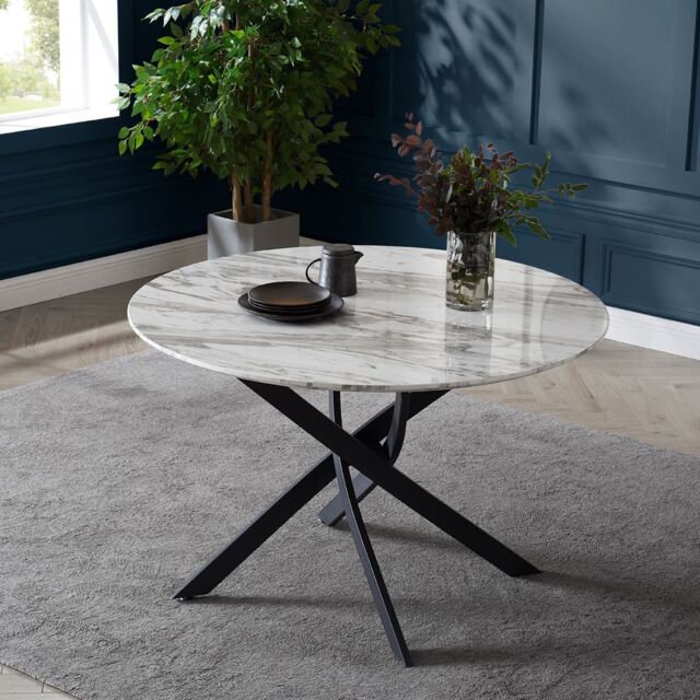 Morag Round Marble Effect Dining Table Black Legs by Debenhams ...