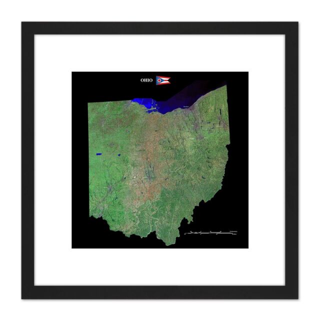 Map County Satellite USA State Flag Ohio Old Replica 8X8 Inch Square ...