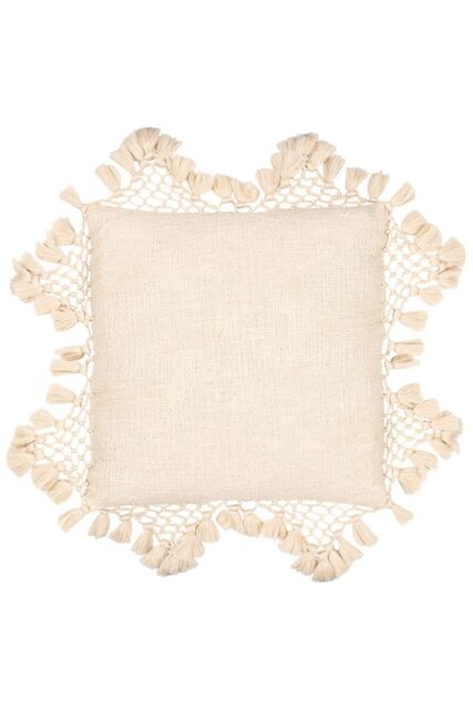 Yard Anko Slub Cotton Macrame Tassel Trimmed Cushion in Natural - Size ...