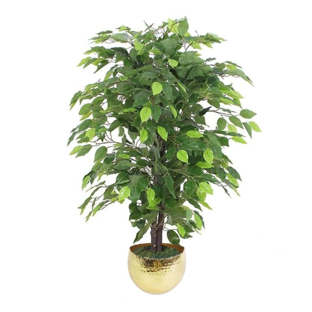 Leaf 90cm Artificial Ficus Tree / Plant - Gold Metal Planter in Green ...