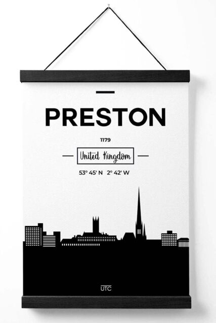 Preston Black and White City Skyline Framed Print SIZE: A2 with Black ...