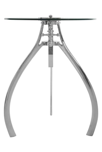 Crank Mechanism Adjustable Table- Nickel Finish Round Table With Tripod ...