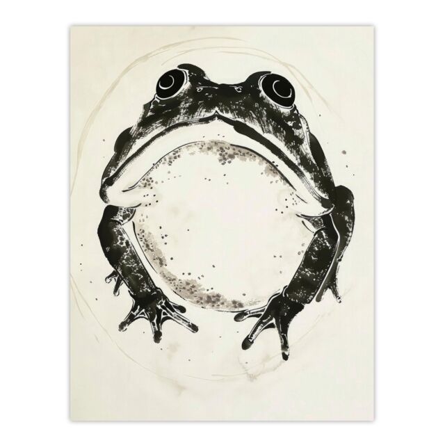 Wall Art Print Grumpy Frog Black and White Ink Drawing Poster by ...