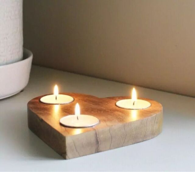 Marco Paul Wooden Heart Tealight Holder Decorative Triple Candle Home ...