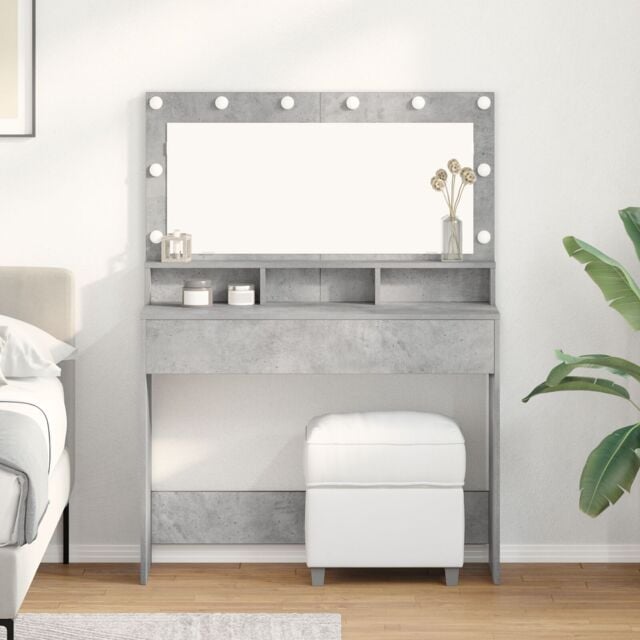 Berkfield Home Dressing Table with LED Lights - Concrete Grey ...