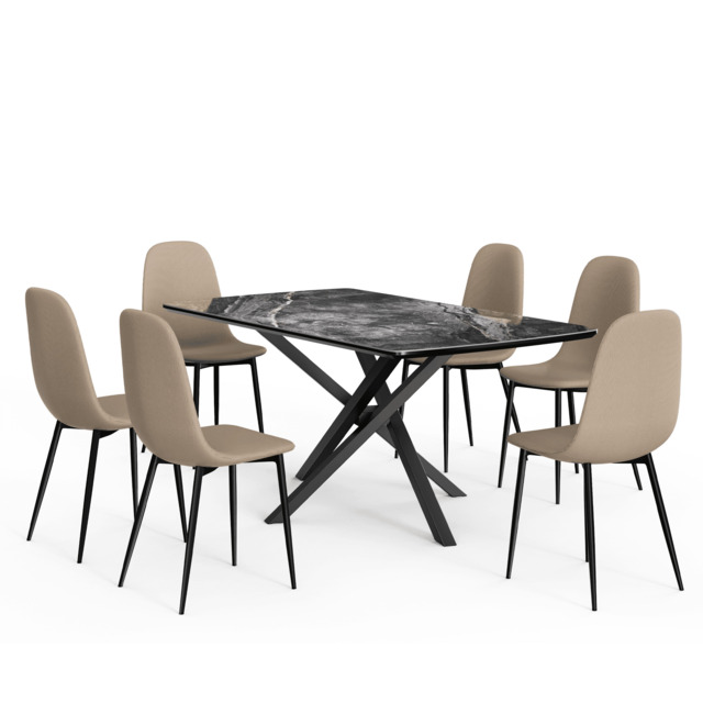 Marble Effect Dining Table with 6 Dining Chair Set by Debenhams ...