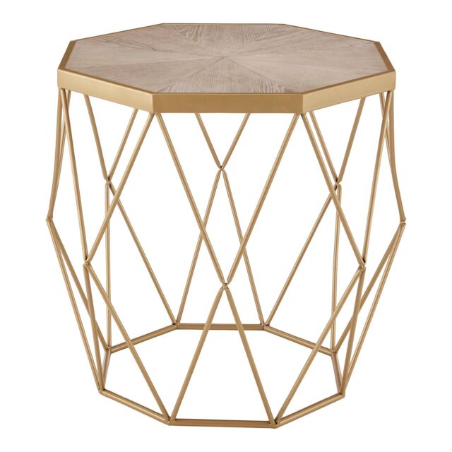NAYI Side Table Geo Design with a Gold Segmented Top - Blonde Wood by ...