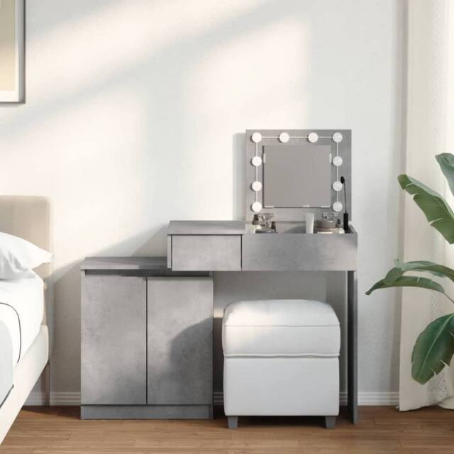 Berkfield Home Dressing Table with LED Concrete Grey 115x37x110.5 cm by ...