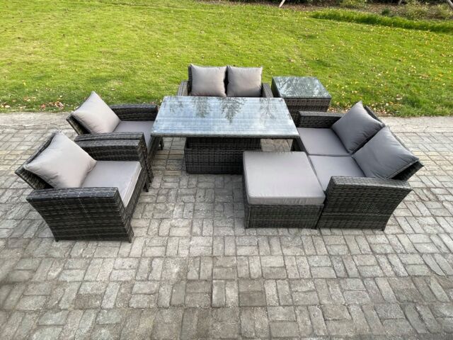 Rattan Garden Furniture Sets 7 Seater Patio Outdoor Rising Lifting ...